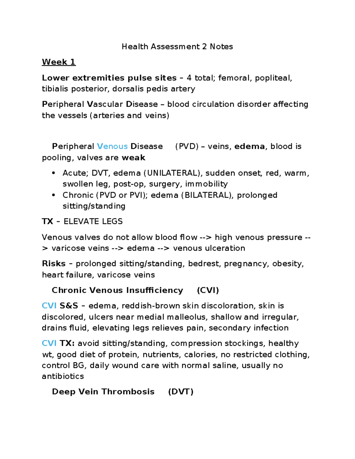 Health Assessment 2: Key Concepts & Notes for Midterm Review - Studocu