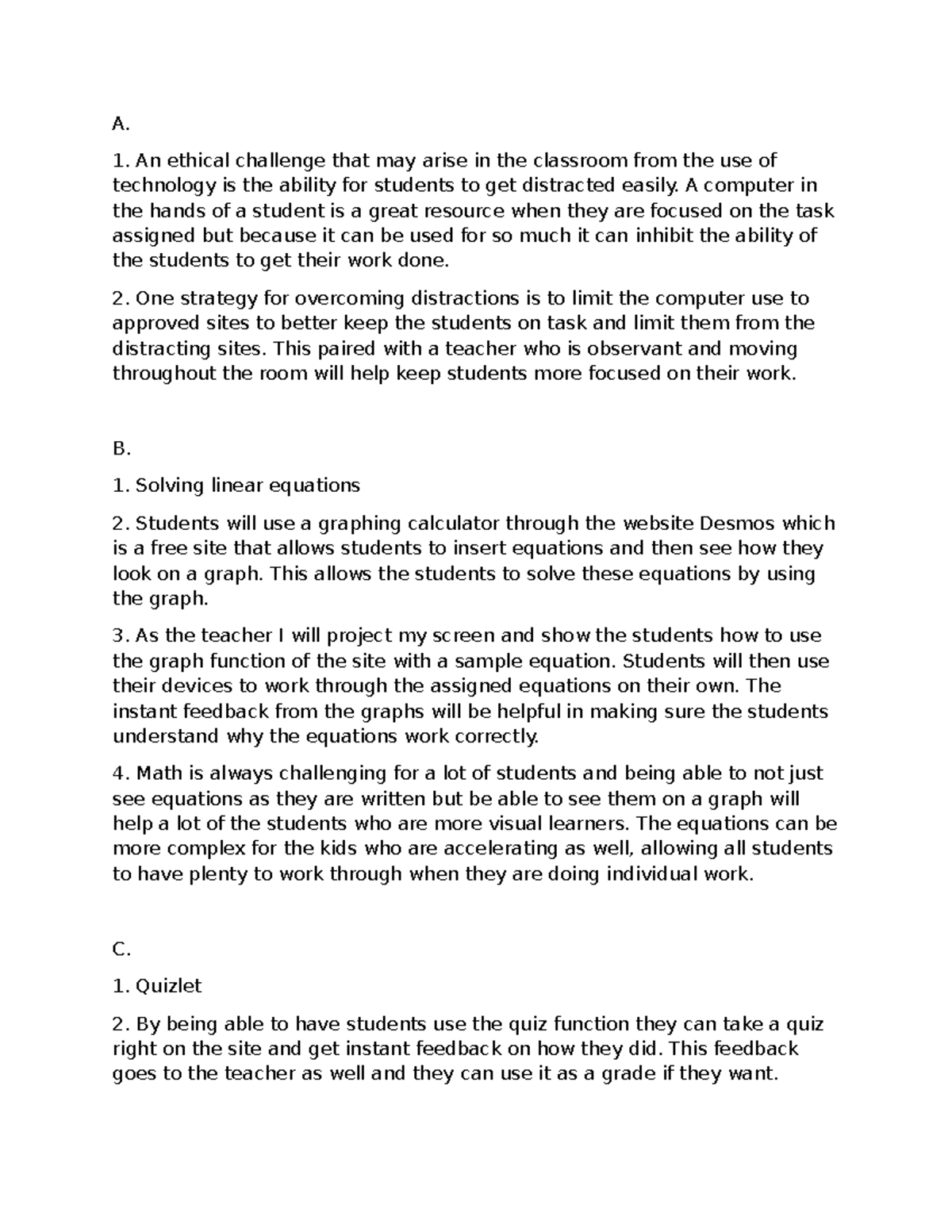 D092 Task 1: Addressing Classroom Tech Distractions and Learning ...