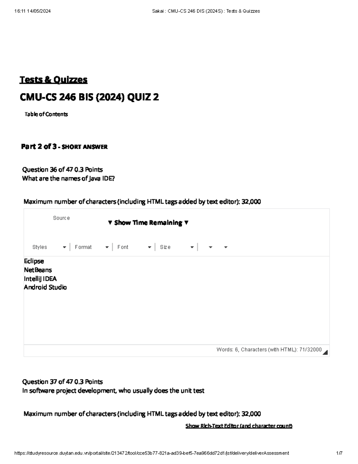 Appli test 2 36-45 Tests & Quizzesg - Tests & Quizzes CMU-CS 246 BIS ...