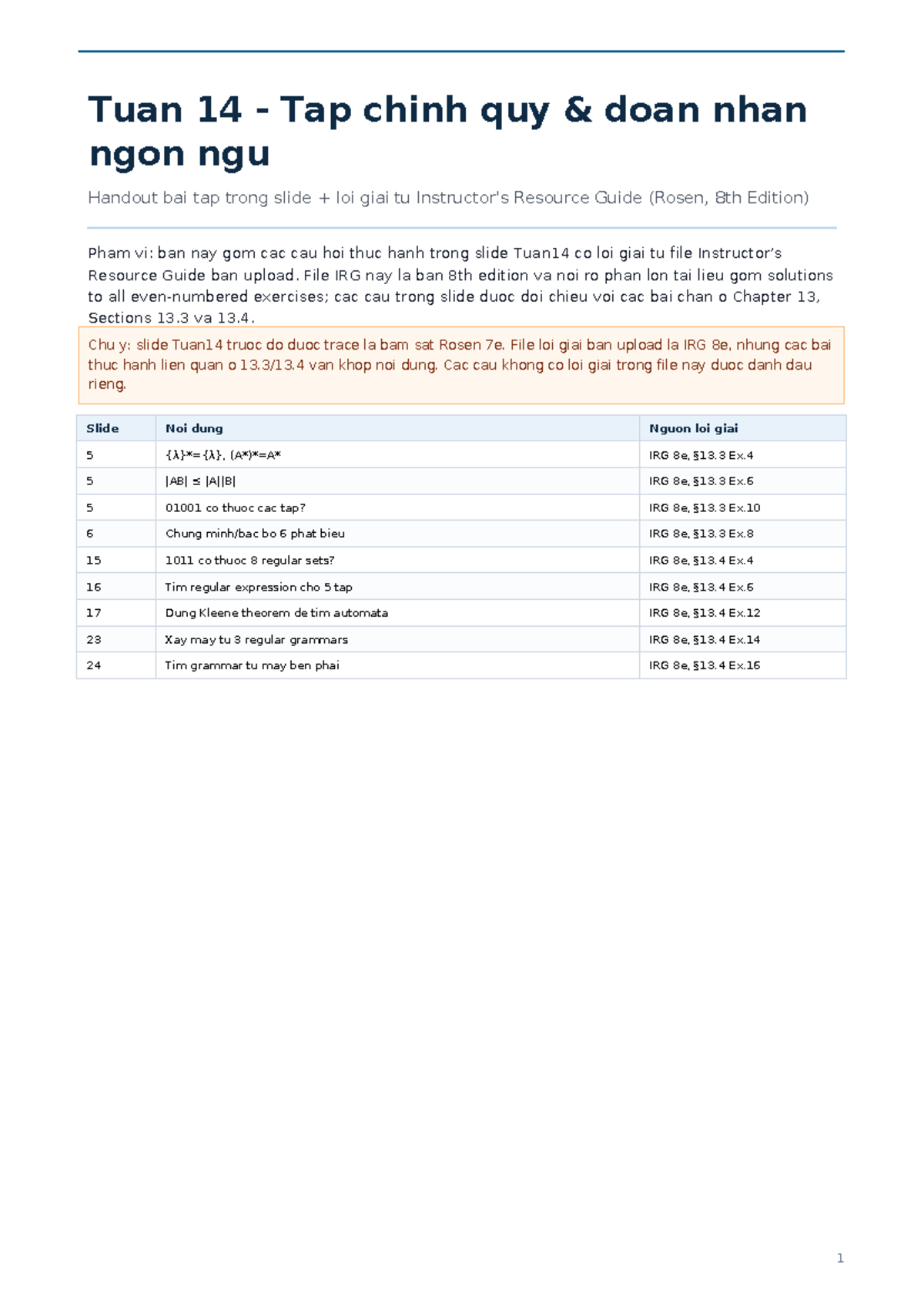 Tuan 14 Handout: Giai bai tap tu Resource Guide (Rosen, 8e) - Studocu