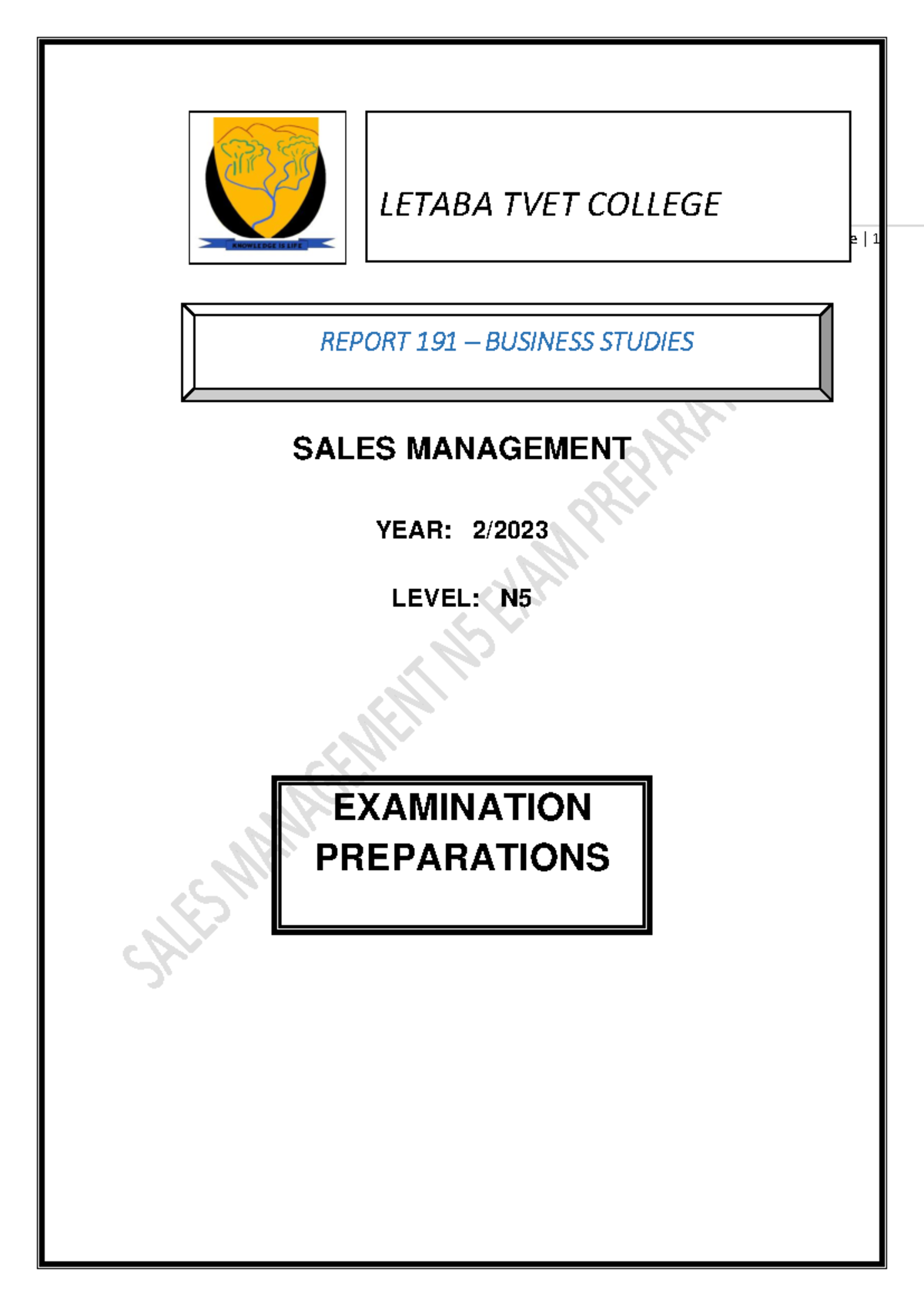 Sales Exam Prep Memo N5: Key Concepts in Sales Management 2023 - Studocu