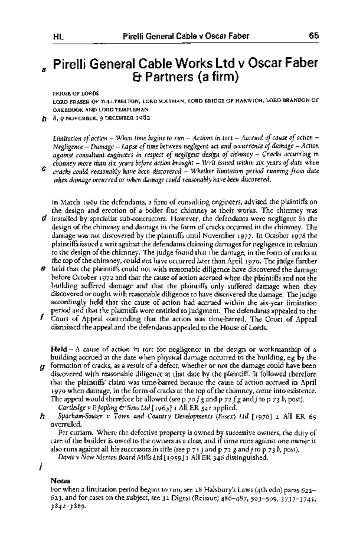 HL Pirelli General Cable v Oscar Faber: Limitation of Action in ...