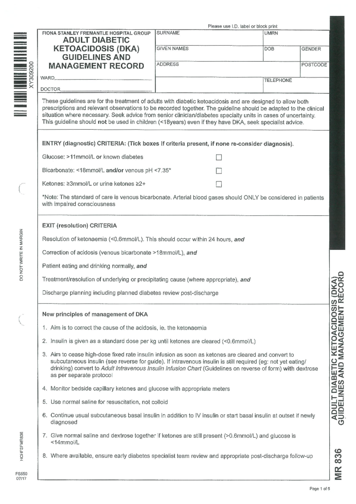 Adult Diabetic Ketoacidosis (DKA) Management Guidelines and Record ...