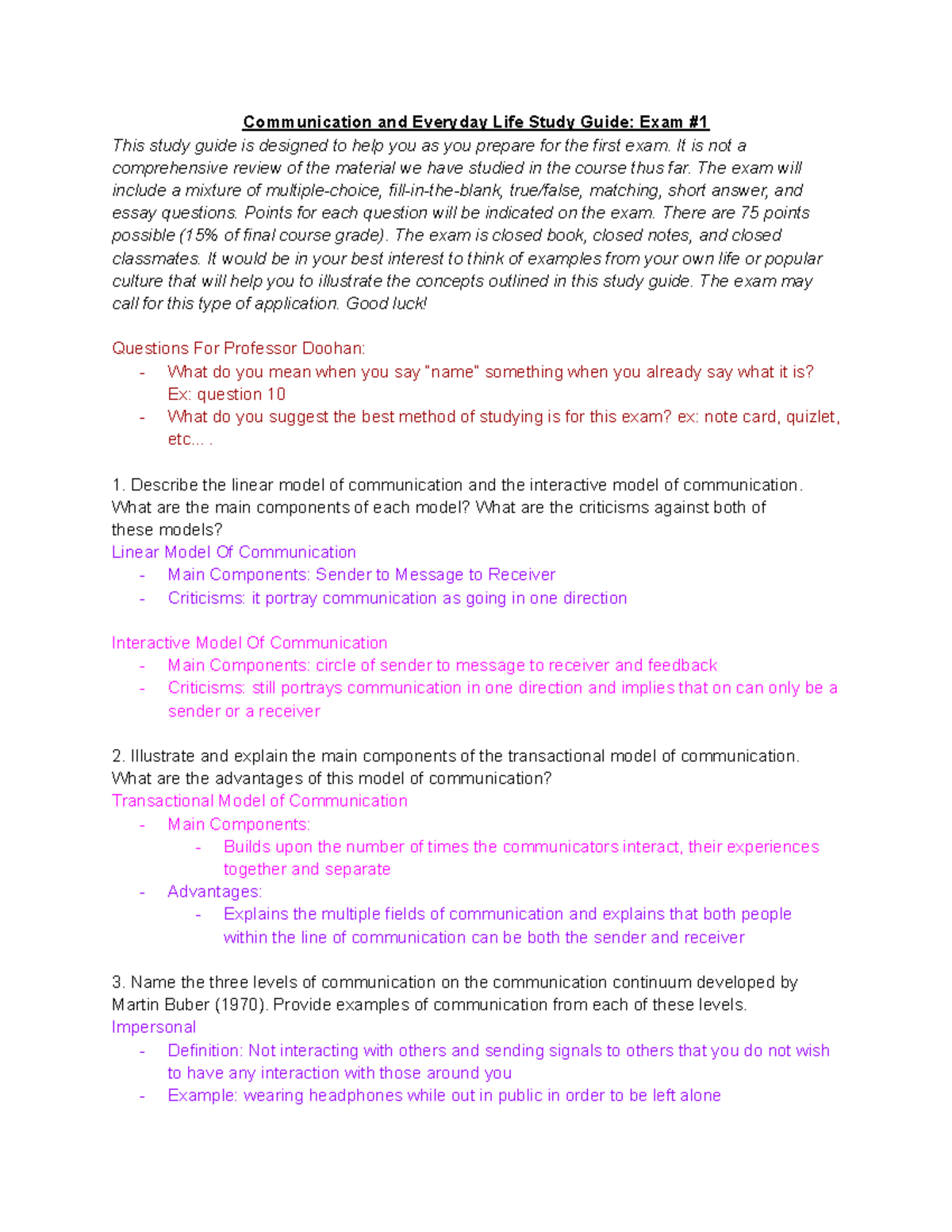 COMS 203 - EXAM 1 - Study Guide - Communication and Everyday Life Study ...