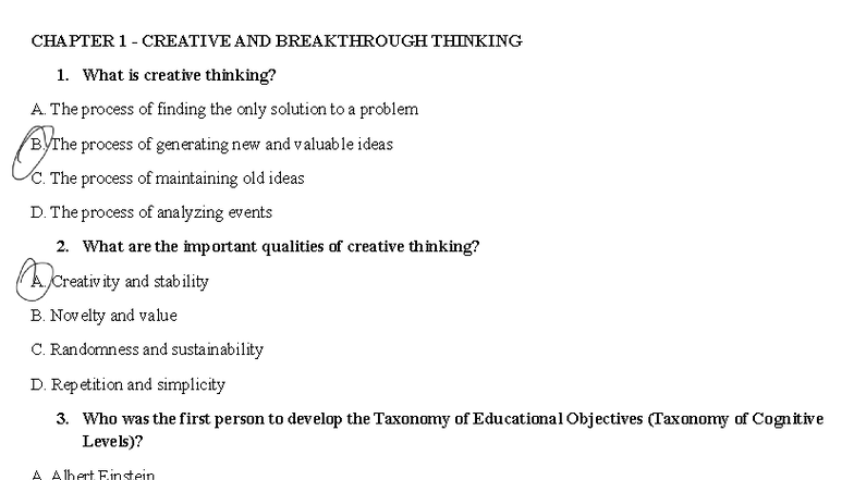 CHAPTER 1: CREATIVE AND BREAKTHROUGH THINKING - Key Concepts and ...