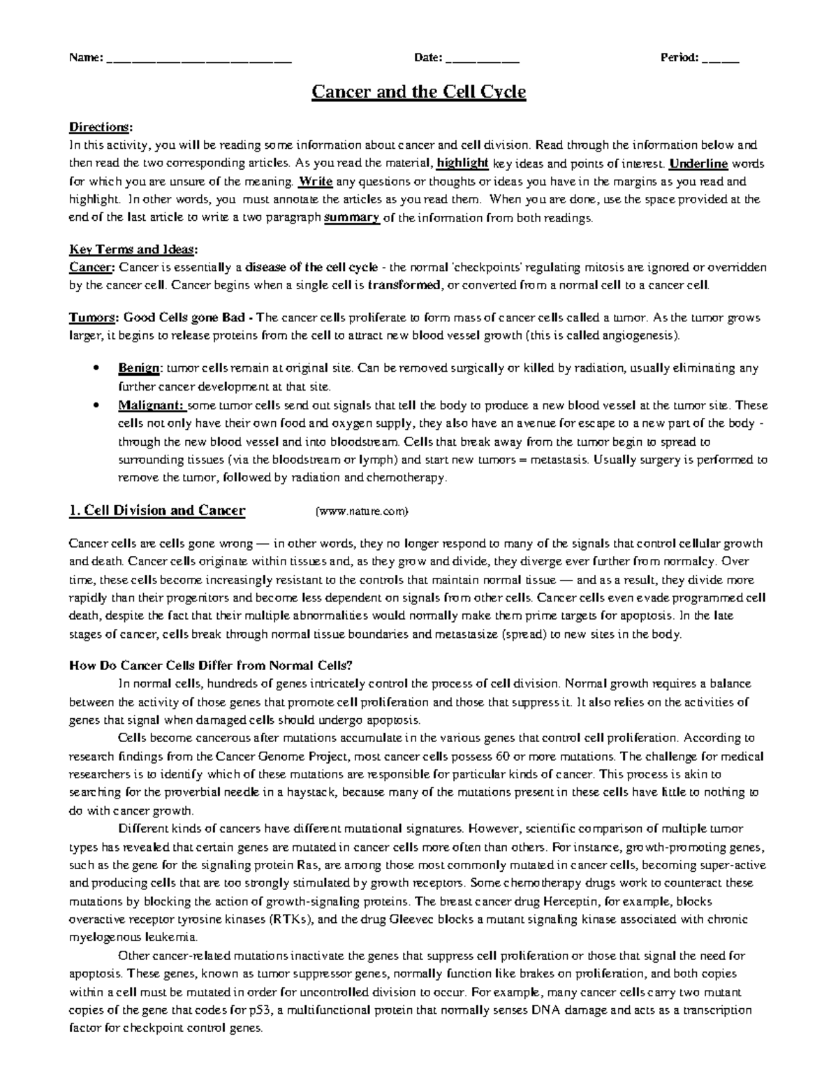 Cancer and the Cell Cycle: Key Insights and Research Findings - Studocu