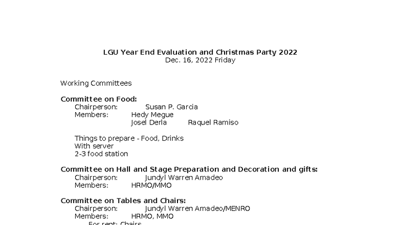 LGU Christmas Party 2022: Year-End Evaluation & Prep Details - Studocu