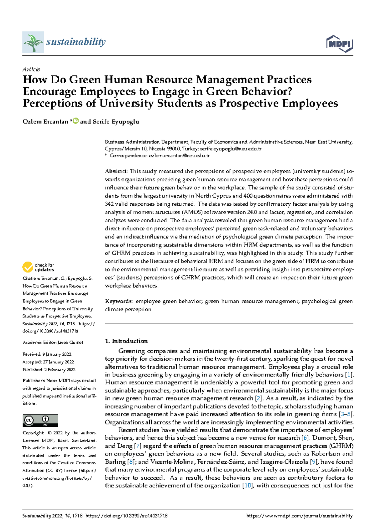 GHRM Practices and Their Impact on Student Green Behavior: A Study ...