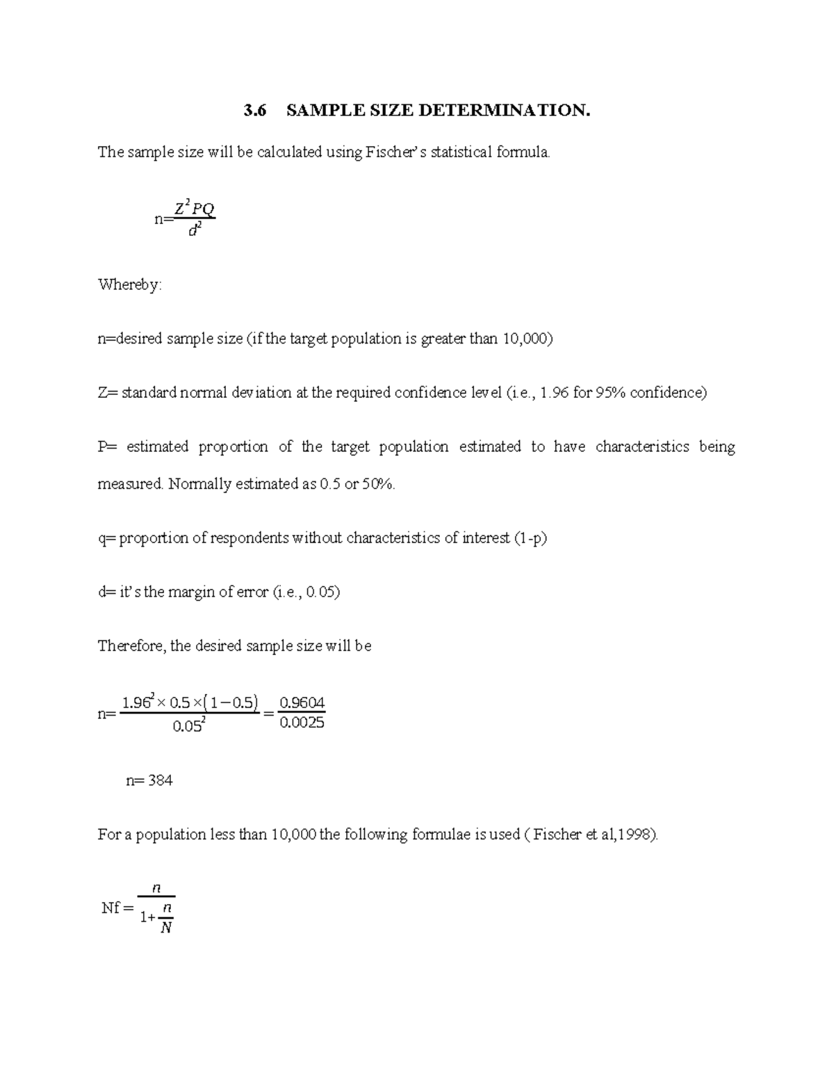 3.6 Sample Size Determination and Data Analysis Methods - Studocu