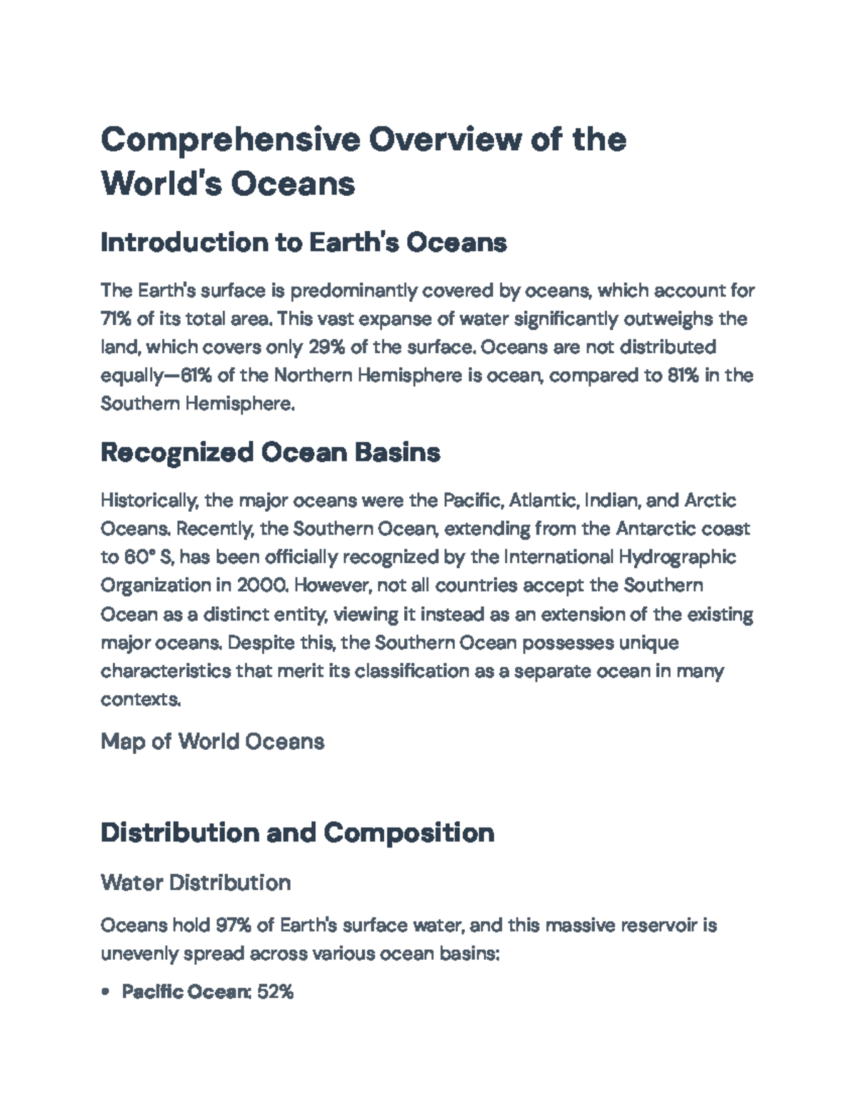 Comprehensive Overview of Earth's Oceans and Their Characteristics ...