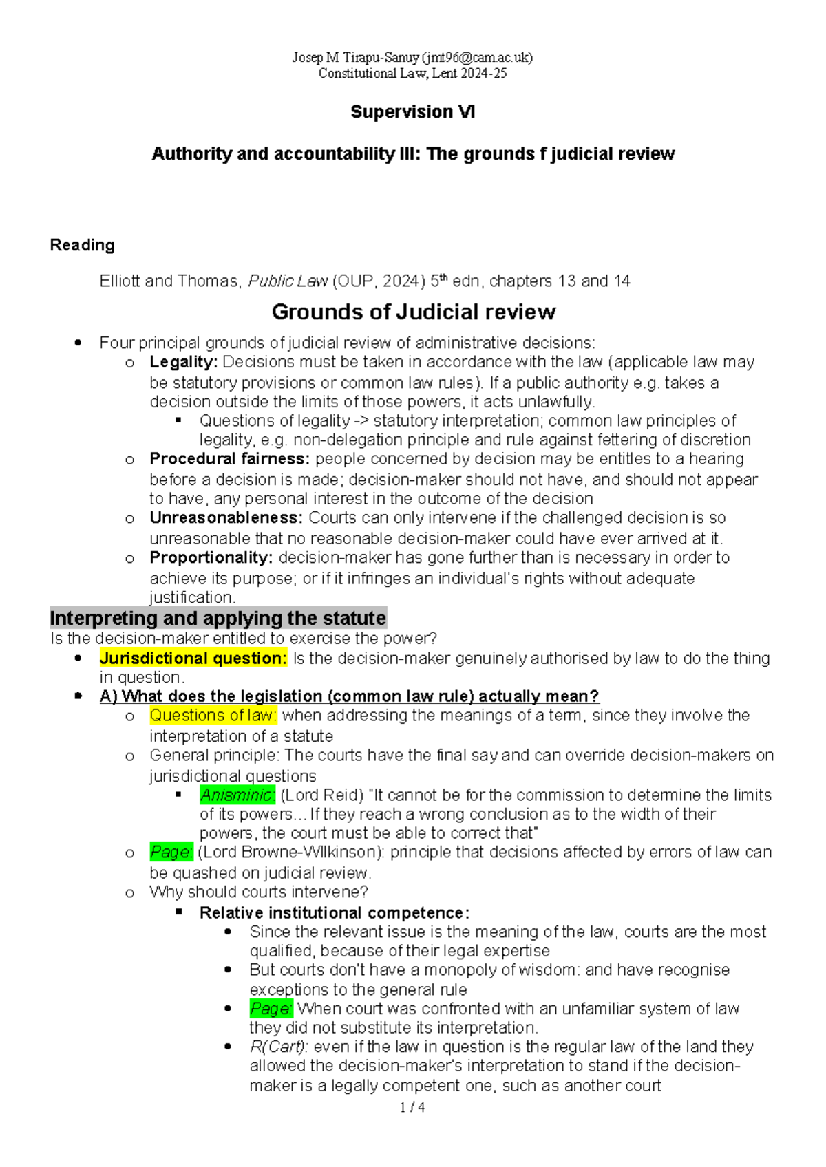 Judicial Review: Key Cases & Principles in Public Law (Josep M, Lent ...