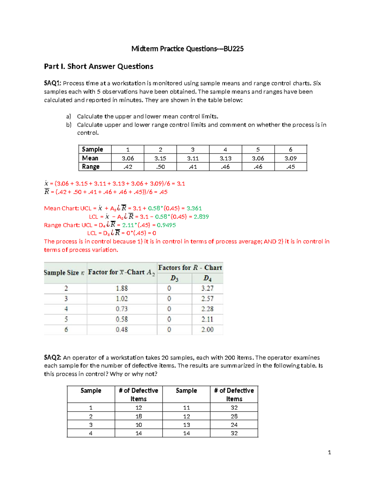 BU225-Midterm Practice Questions & Solutions: Short Answer & MCQ - Studocu