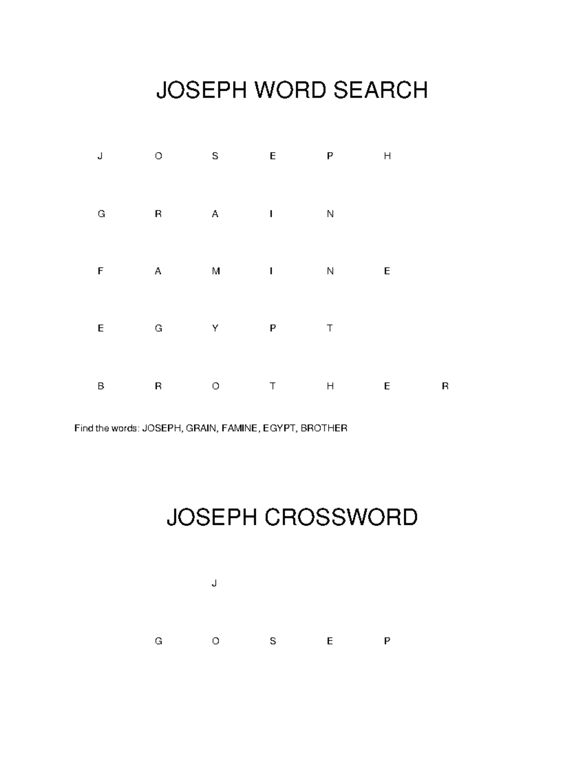 Joseph Word Puzzles - To teach about God. - Christian Values - JOSEPH ...