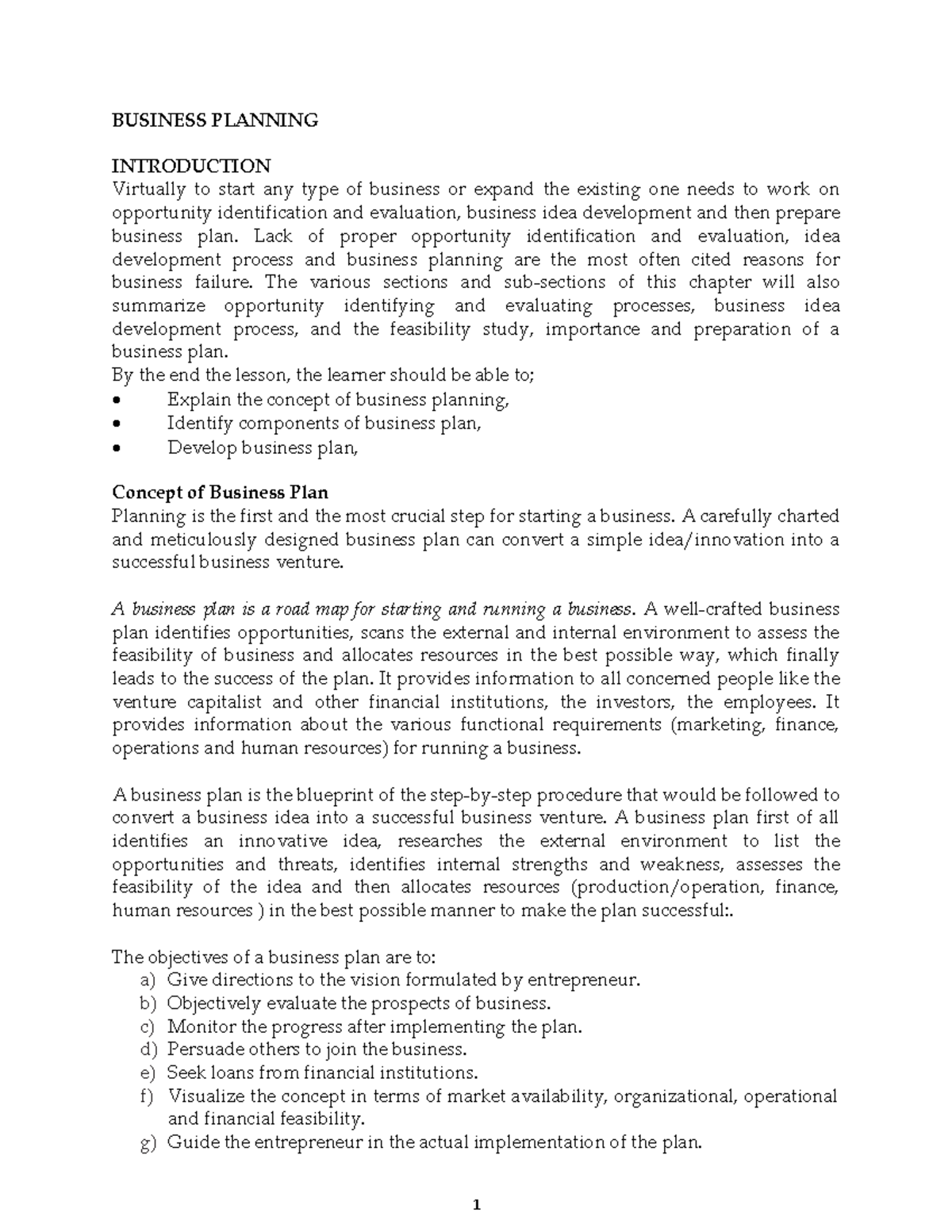 BUSINESS PLANNING - INTRODUCTION & ESSENTIAL COMPONENTS (BUS 101) - Studocu