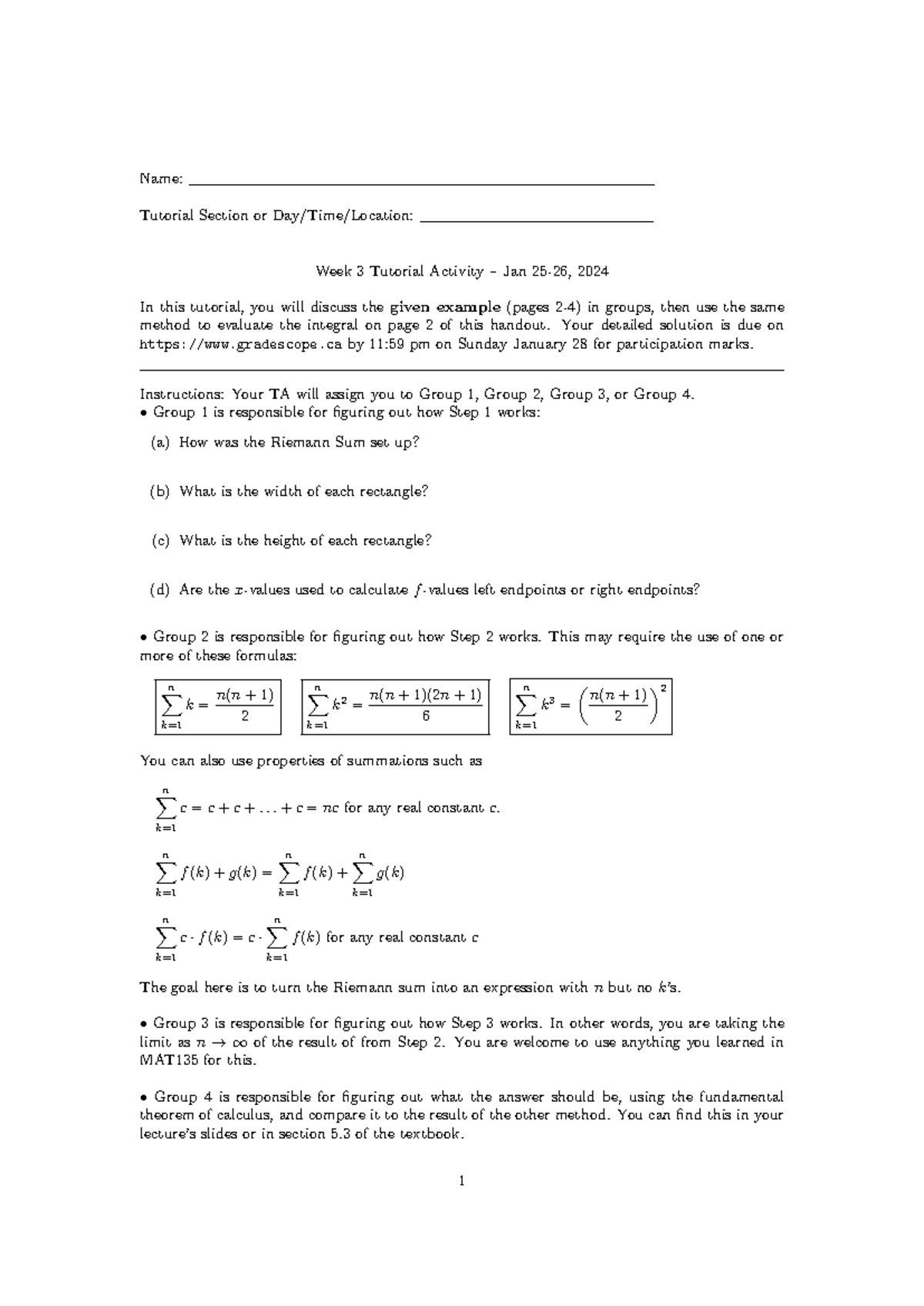 W3-tutorial-handout - Week-3 Tutorial Worksheet; MAT136H1 - Name: Tutorial Section or - Studocu