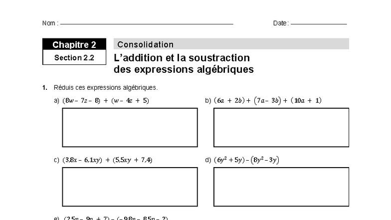 Carrément MATH 3 - Consolidation Chapitre 2.2: Algèbre - Studocu