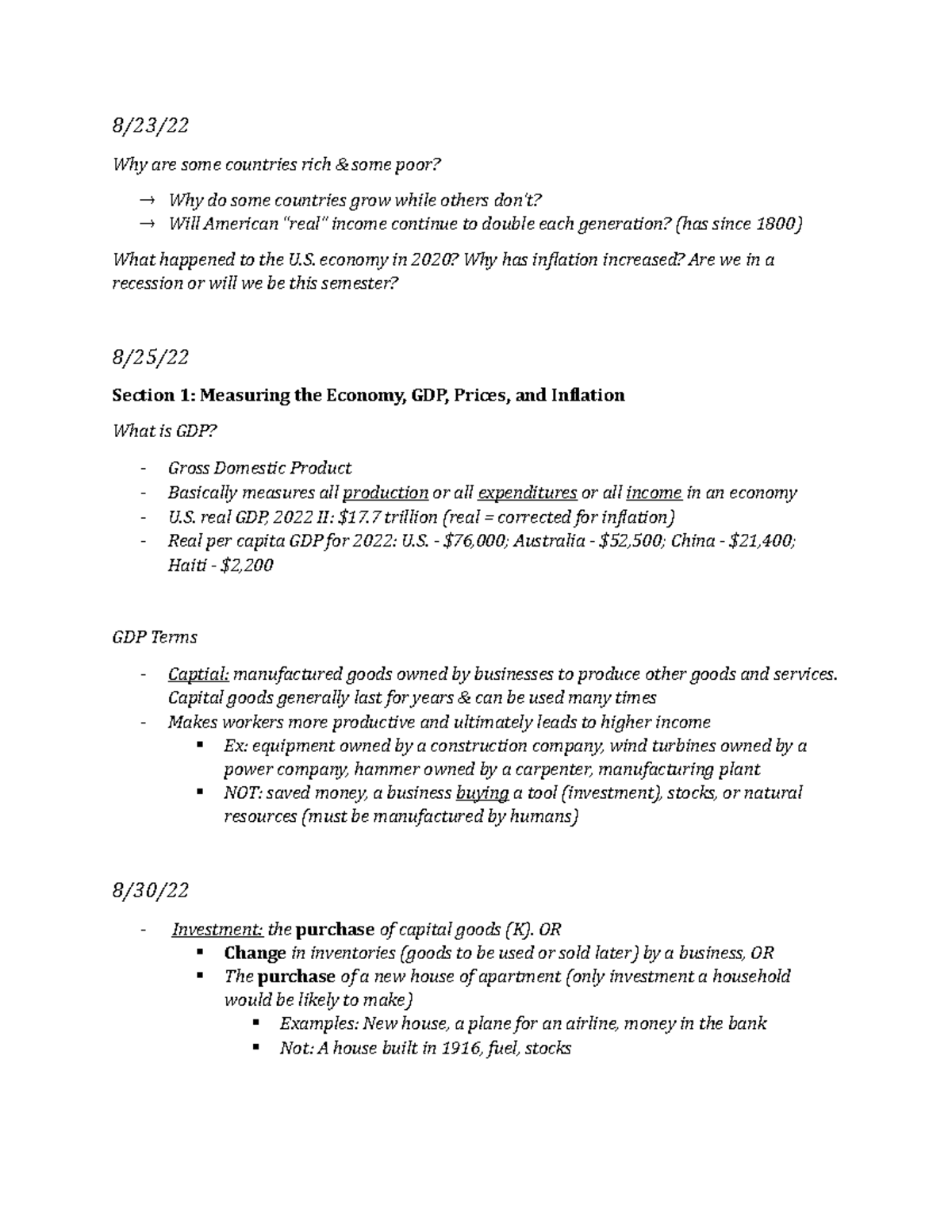 Econ 104 Lecture Notes: Economic Growth, GDP, and Inflation Insights ...