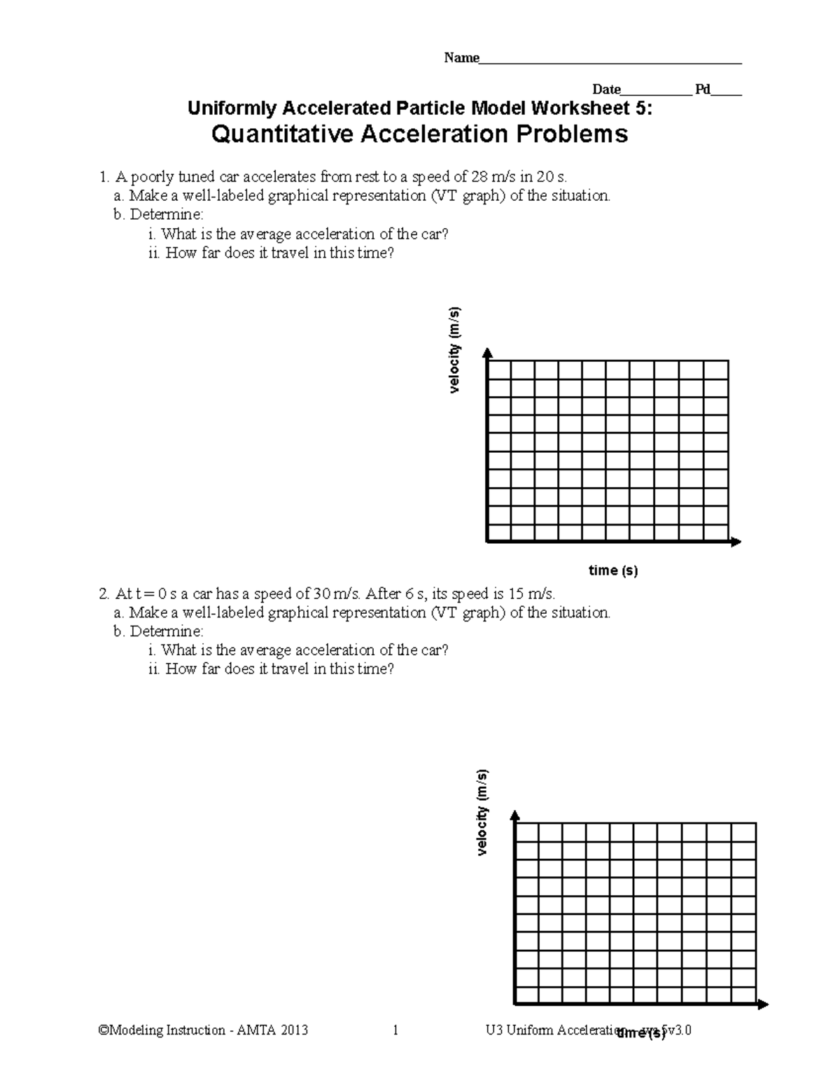 U3 Final Exam Worksheet 5-1: Uniformly Accelerated Particle Model - Studocu