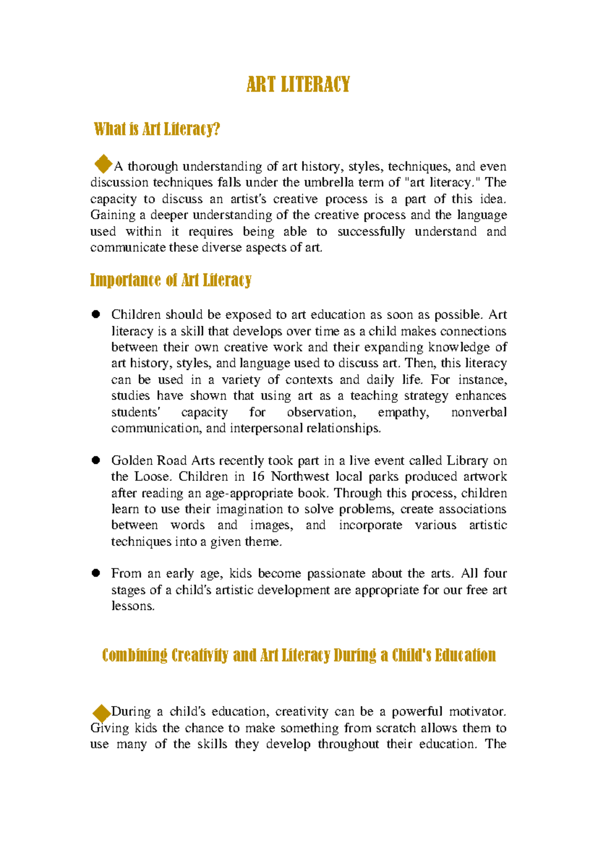 ART Literacy - ART LITERACY What is Art Literacy? A thorough ...