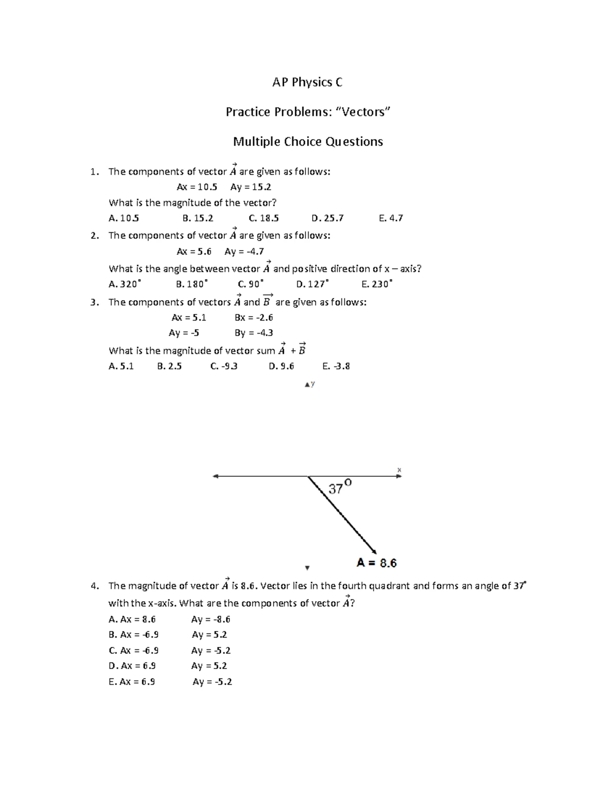 Vectors problems 2 - practicals and assignments - AP Physics C Practice ...