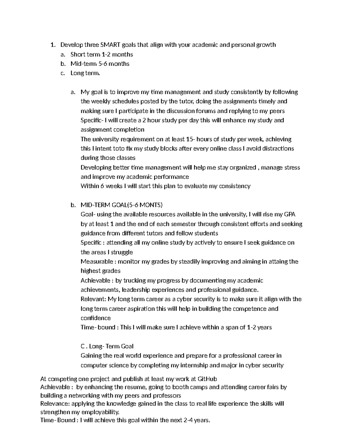 SMART Goals for Academic and Personal Growth Development - Studocu