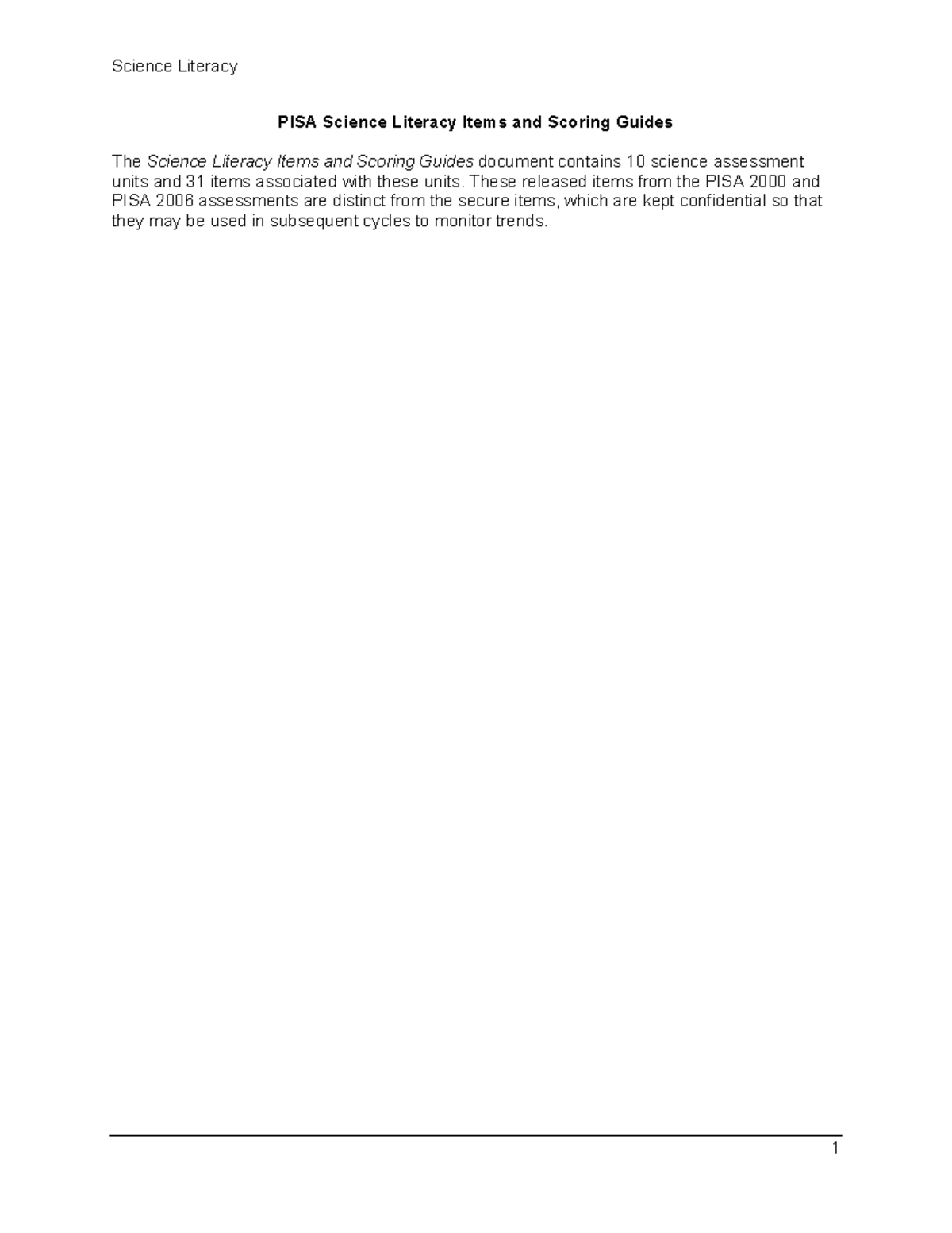 PISA Science Literacy Items & Scoring Guides Overview - Studocu