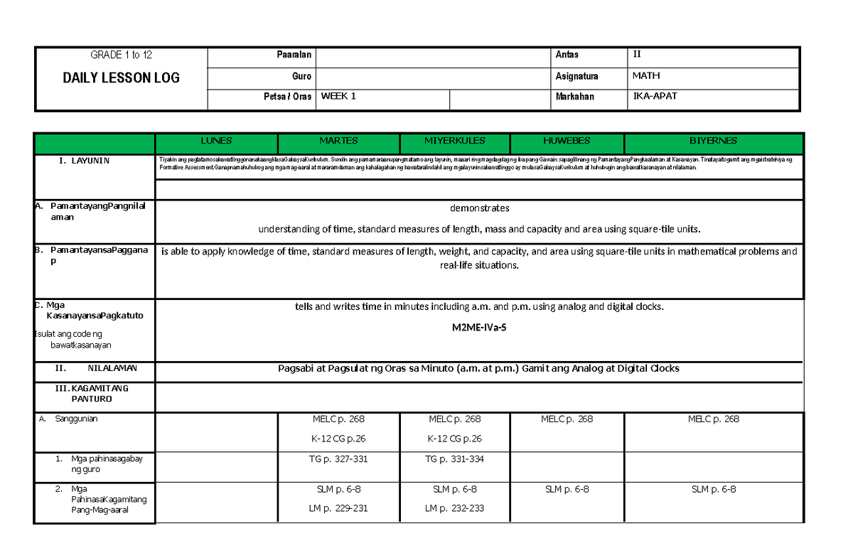 Q4-MATH-WEEK-1 Edited - GRADE 1 to 12 DAILY LESSON LOG Paaralan Antas ...