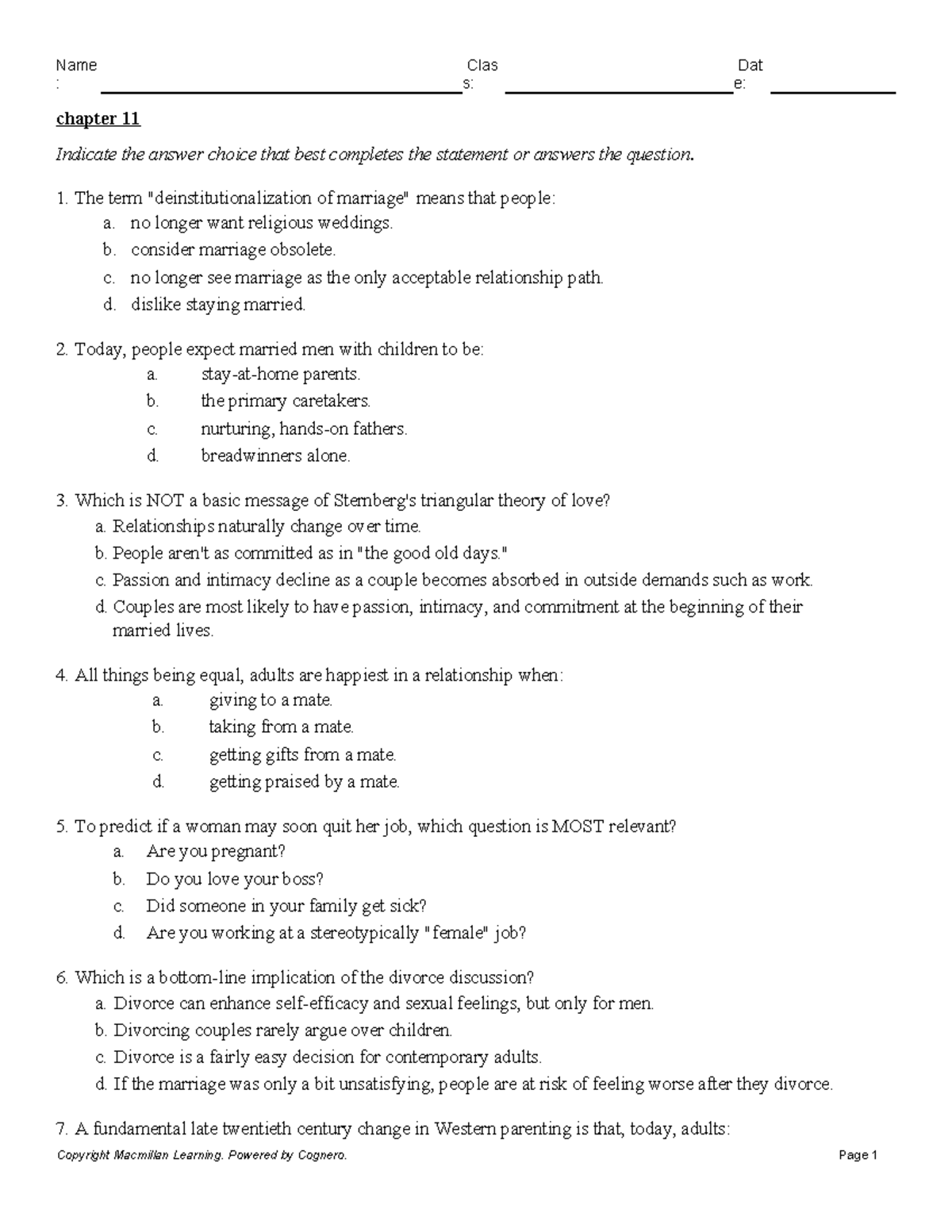 Chapter 11 - Study Guide on Marriage, Family, and Relationships - Studocu