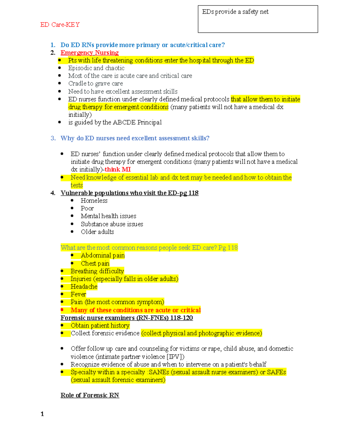 ED Nursing Care Insights - Key Responsibilities & Protocols - Studocu
