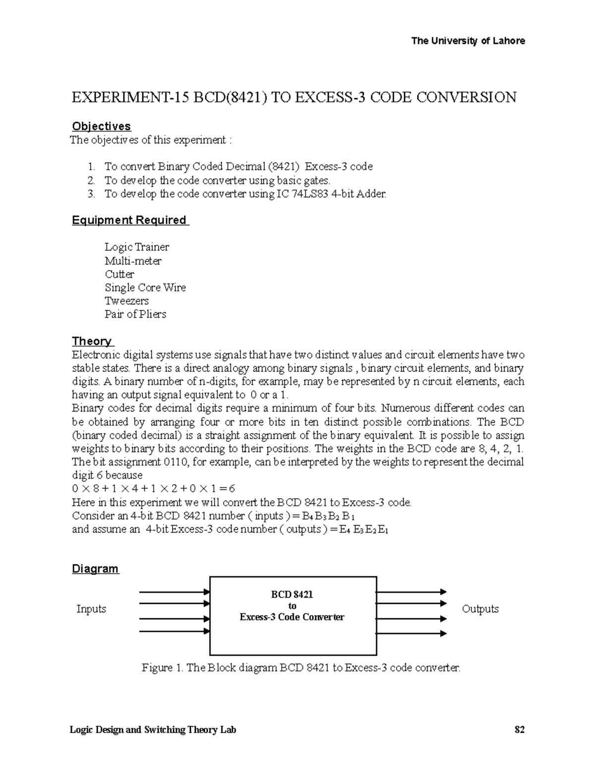 LAB 009 BCD to Excess-3 code - EXPERIMENT-15 BCD(8421) TO EXCESS-3 CODE ...