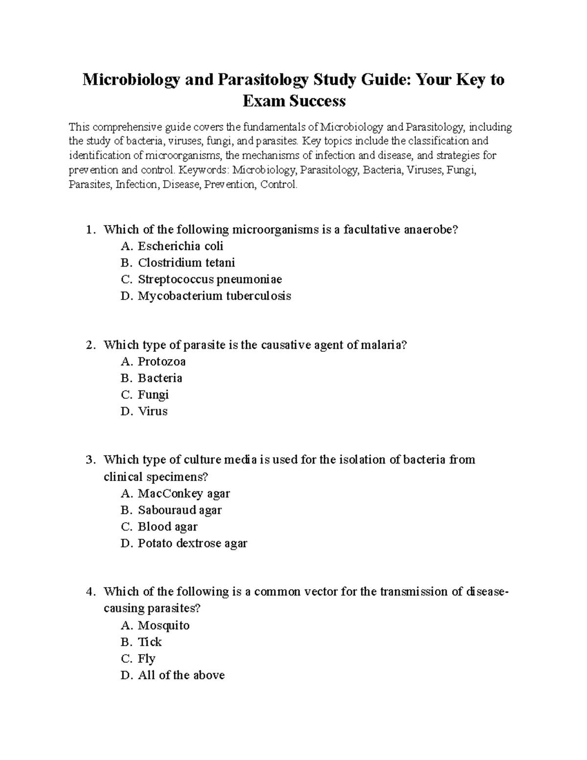 Microbiology & Parasitology Study Guide for Exam Success (Final Exam ...