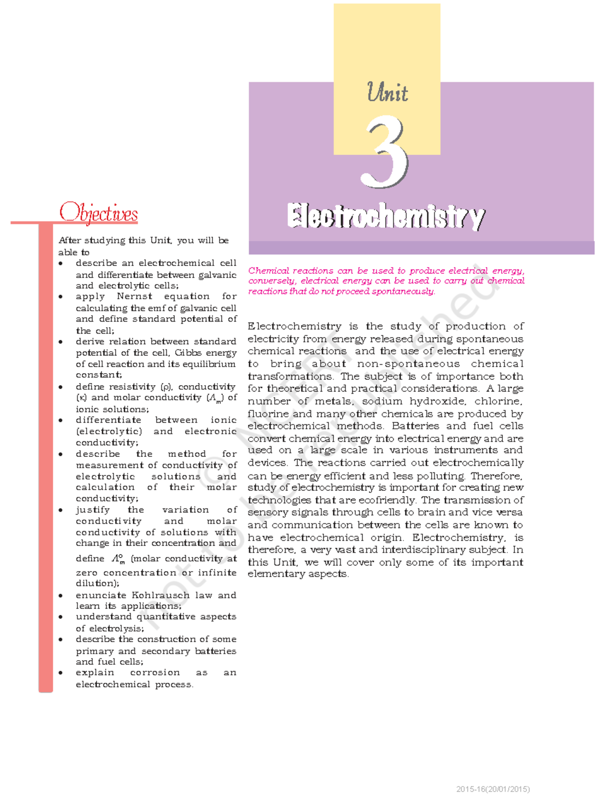 Electrochemistry Unit 3 Objectives: Cells, Conductivity & Nernst ...