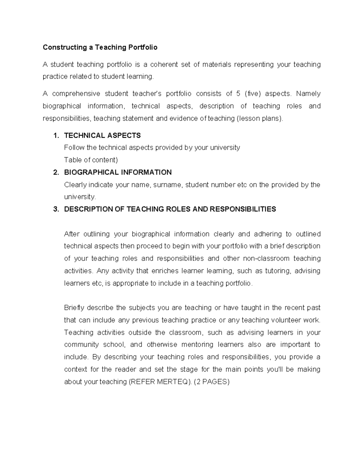 HCEB182 Teaching Portfolio Construction Guide - Studocu