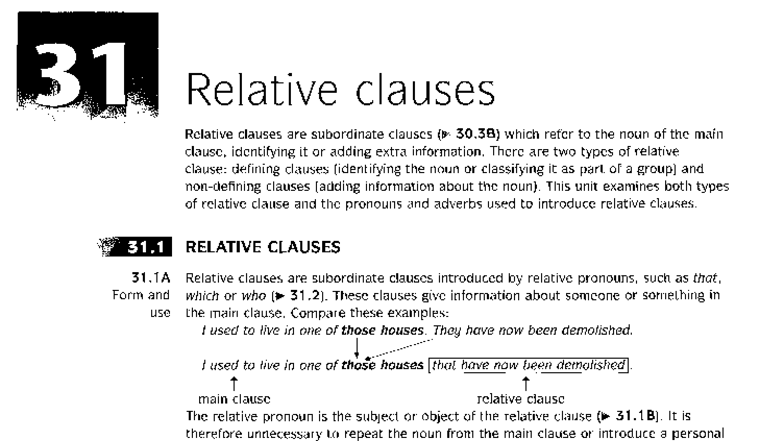 Advanced Learners Grammar: Relative Clauses (30.3B) Notes - Studocu