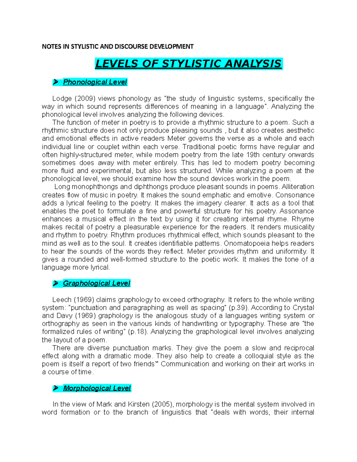 Levels of Stylistic Analysis in Linguistics: A Comprehensive Study - Studocu