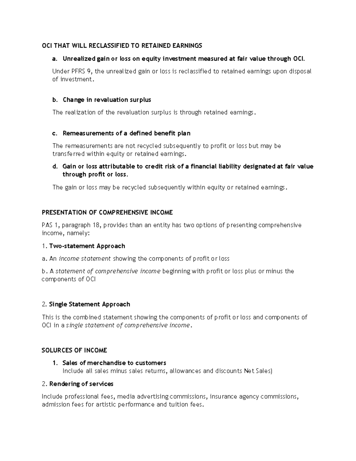 OCI and COGS Components: Insights and Presentation Methods - Studocu
