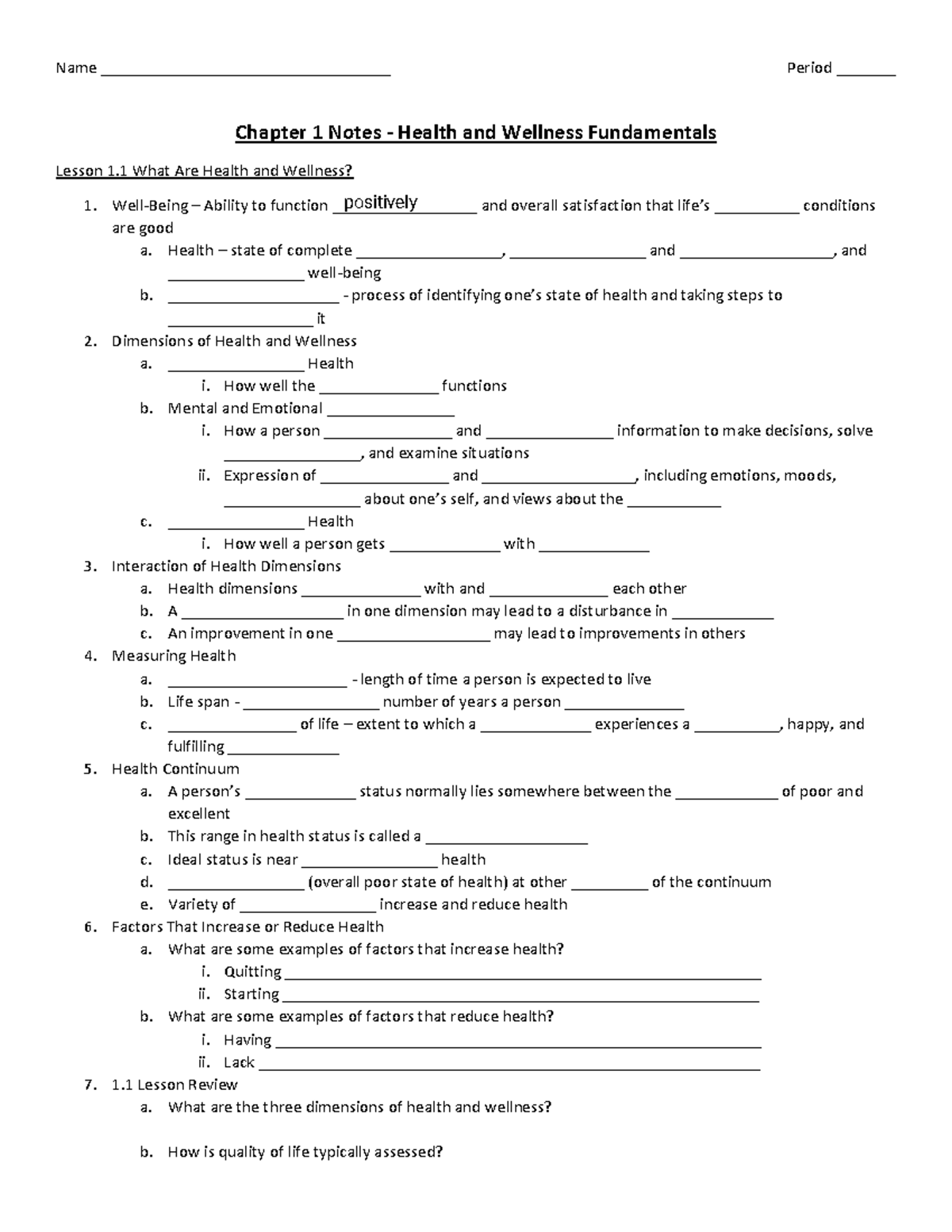 Health and Wellness Fundamentals: Chapter 1 Student Notes - Studocu