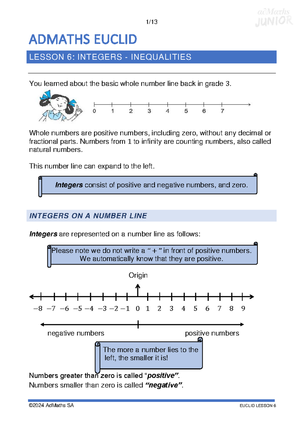 AdMaths SA Euclid Lesson 6: Understanding Integers & Inequalities - Studocu