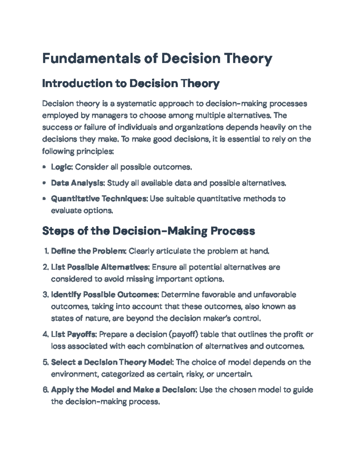 Fundamentals of Decision Theory: EMV, EOL, and EVPI Concepts Overview ...