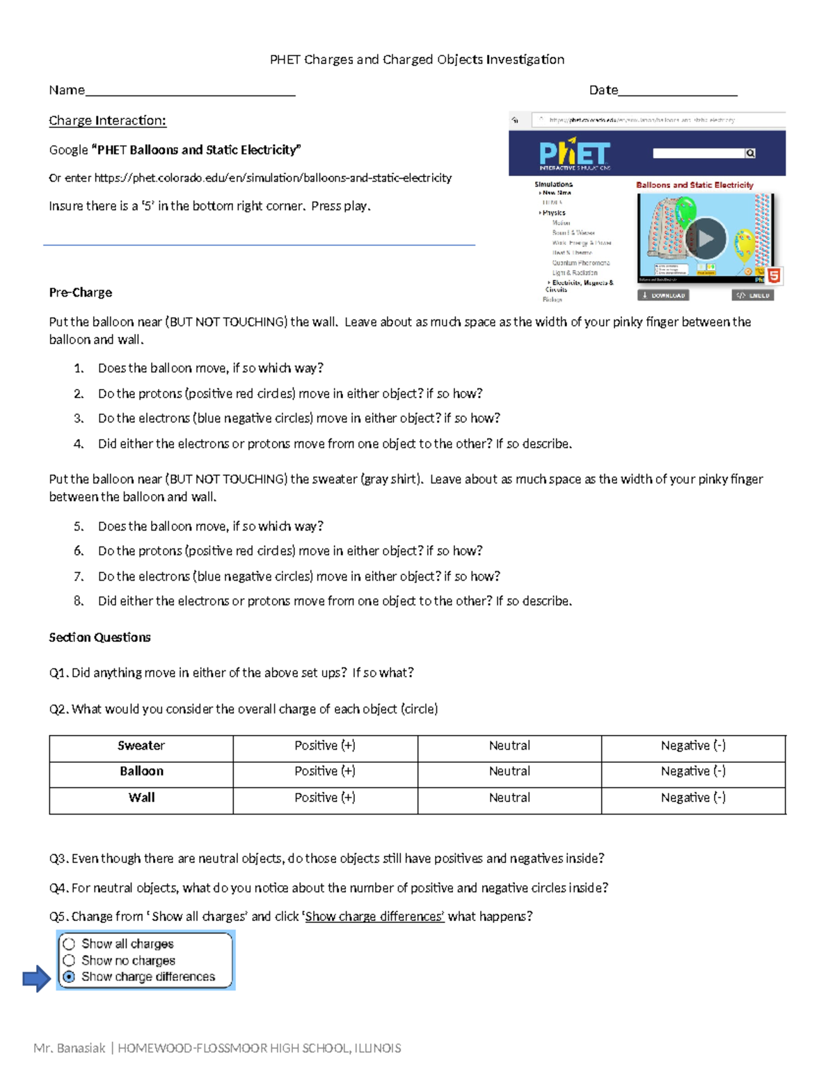 PHET Investigation of Charging & Charged Objects: Concepts and ...