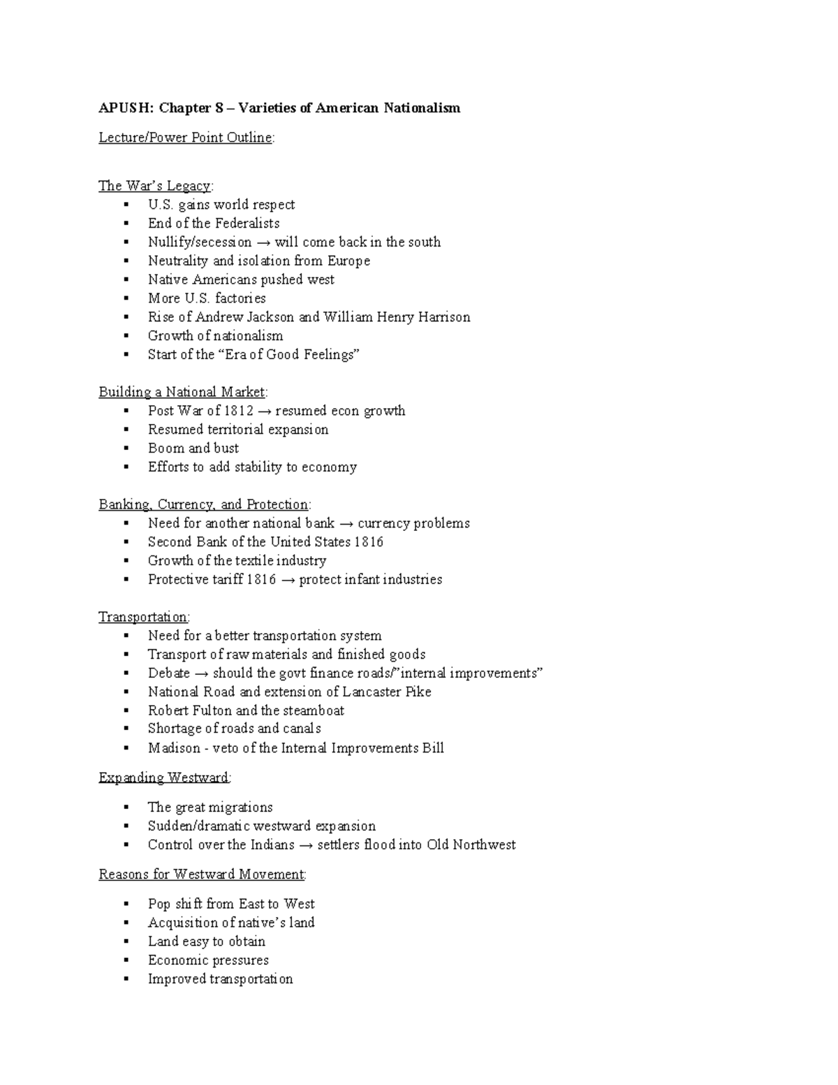 APUSH: Chapter 8 Lecture Notes on American Nationalism and Monroe's Era ...