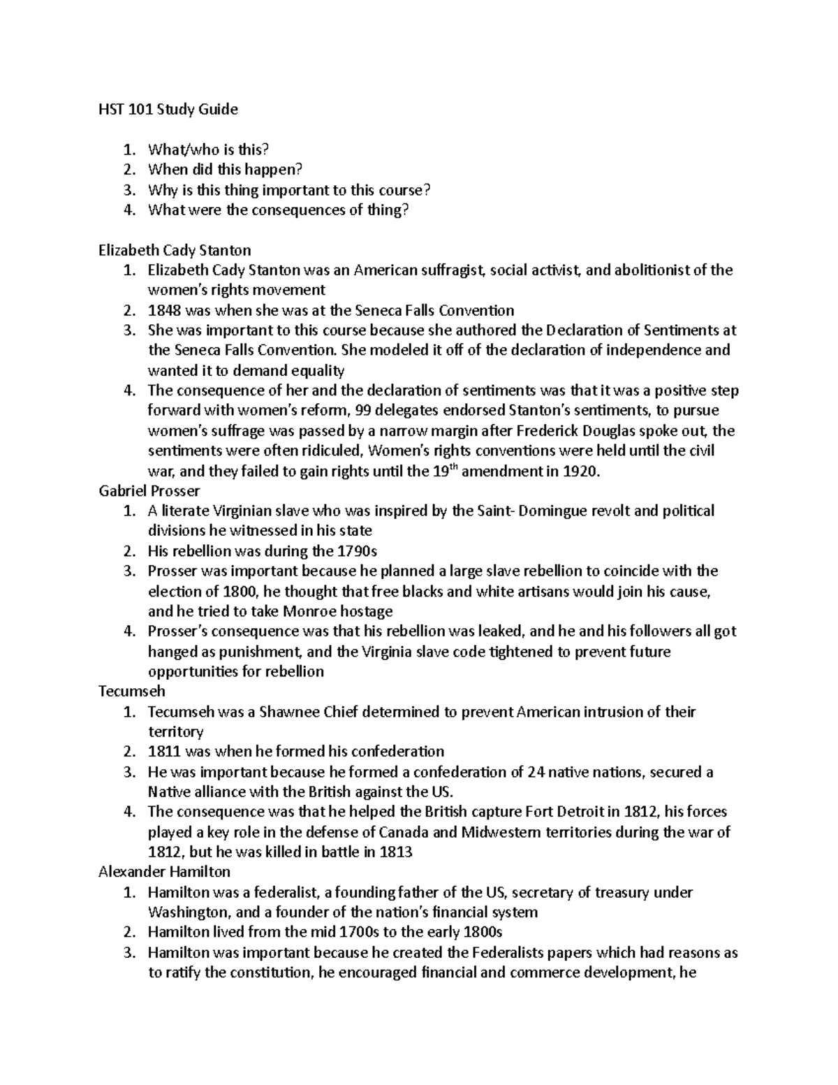 HST 101 Final Study Guide: Key Figures and Events in American History ...