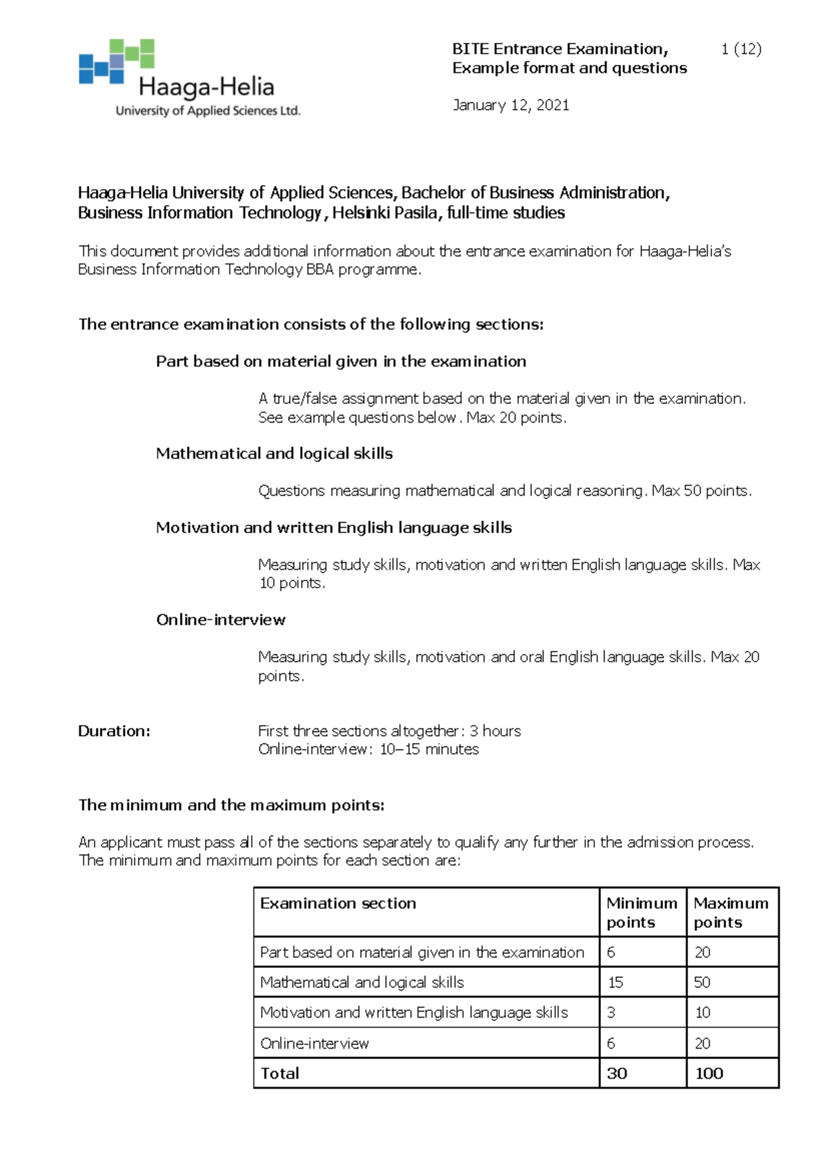 Entrance Exam Format and Questions for BIT BBA Program 2021 - Studocu