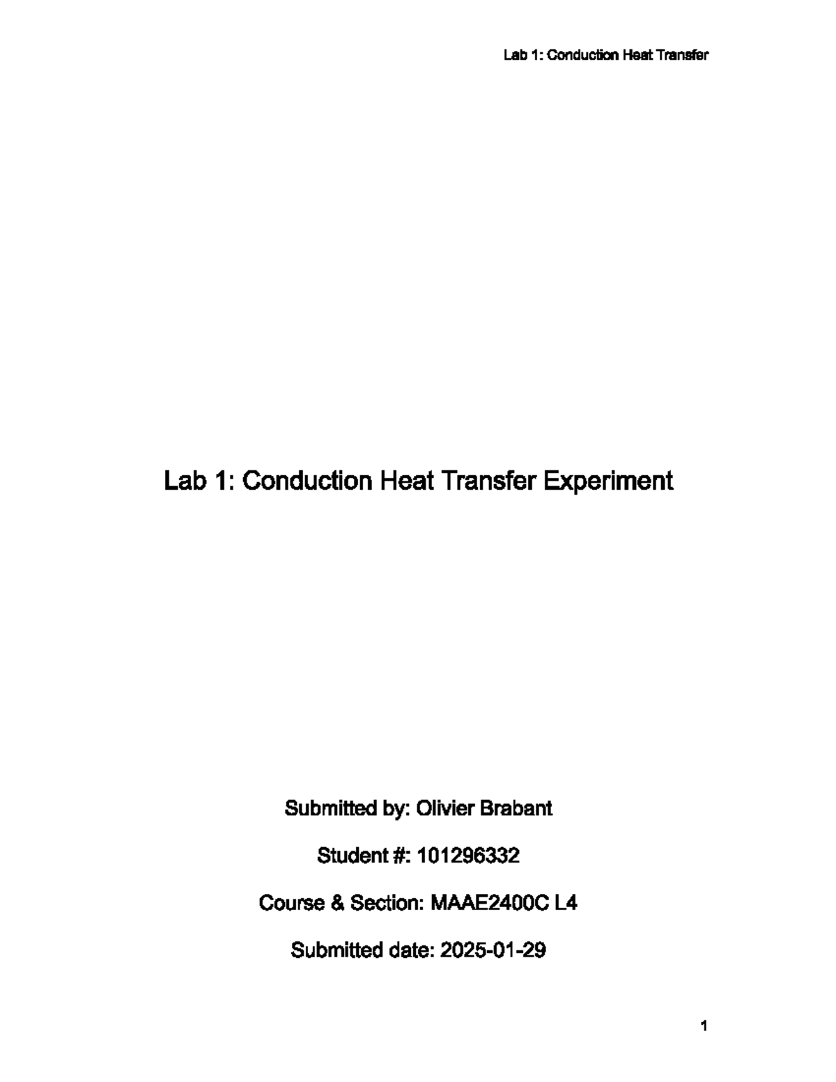 MAAE2400C Lab 1: Conduction Heat Transfer Experiment Report - Studocu
