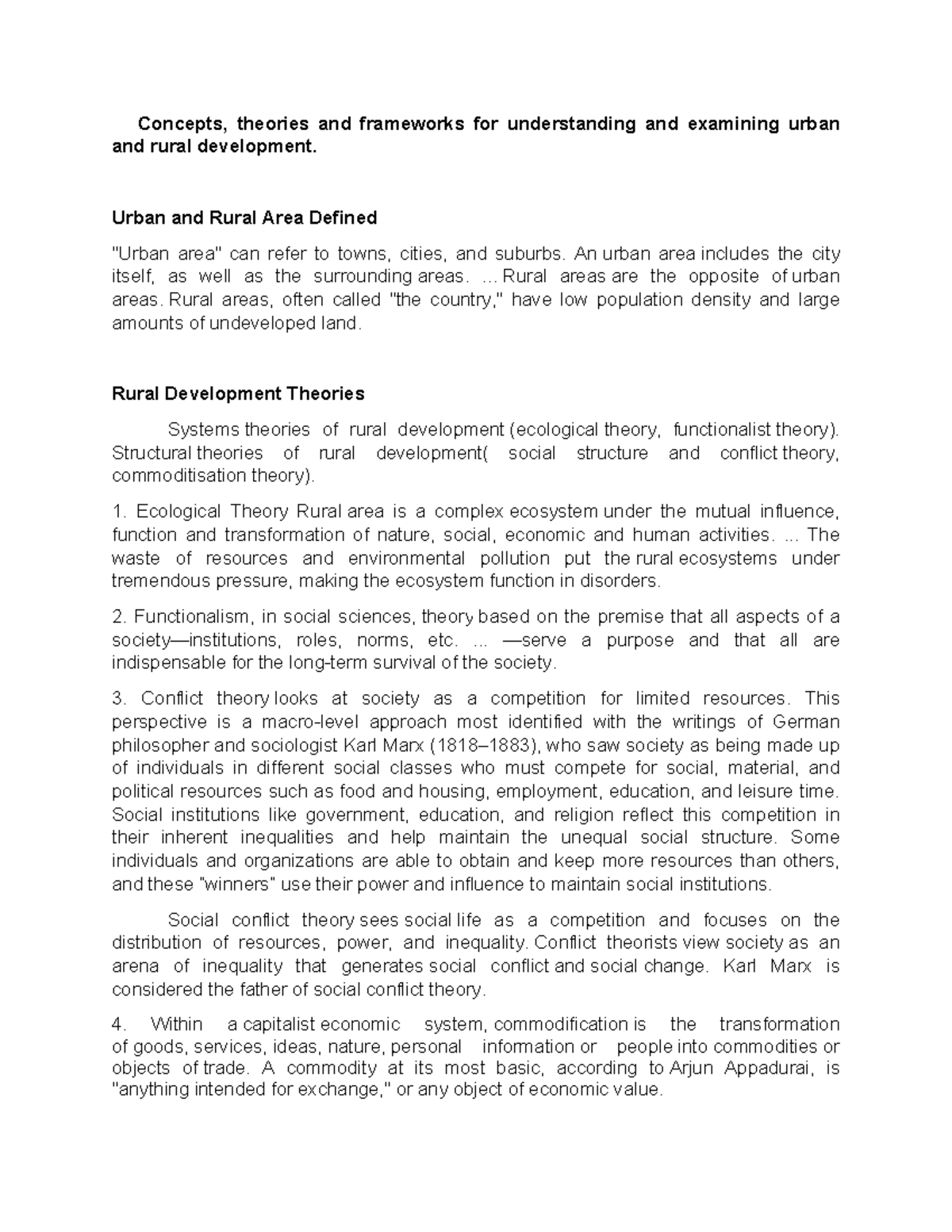 Lecture Note 1 - Rural and Urban Development - Concepts, theories and ...