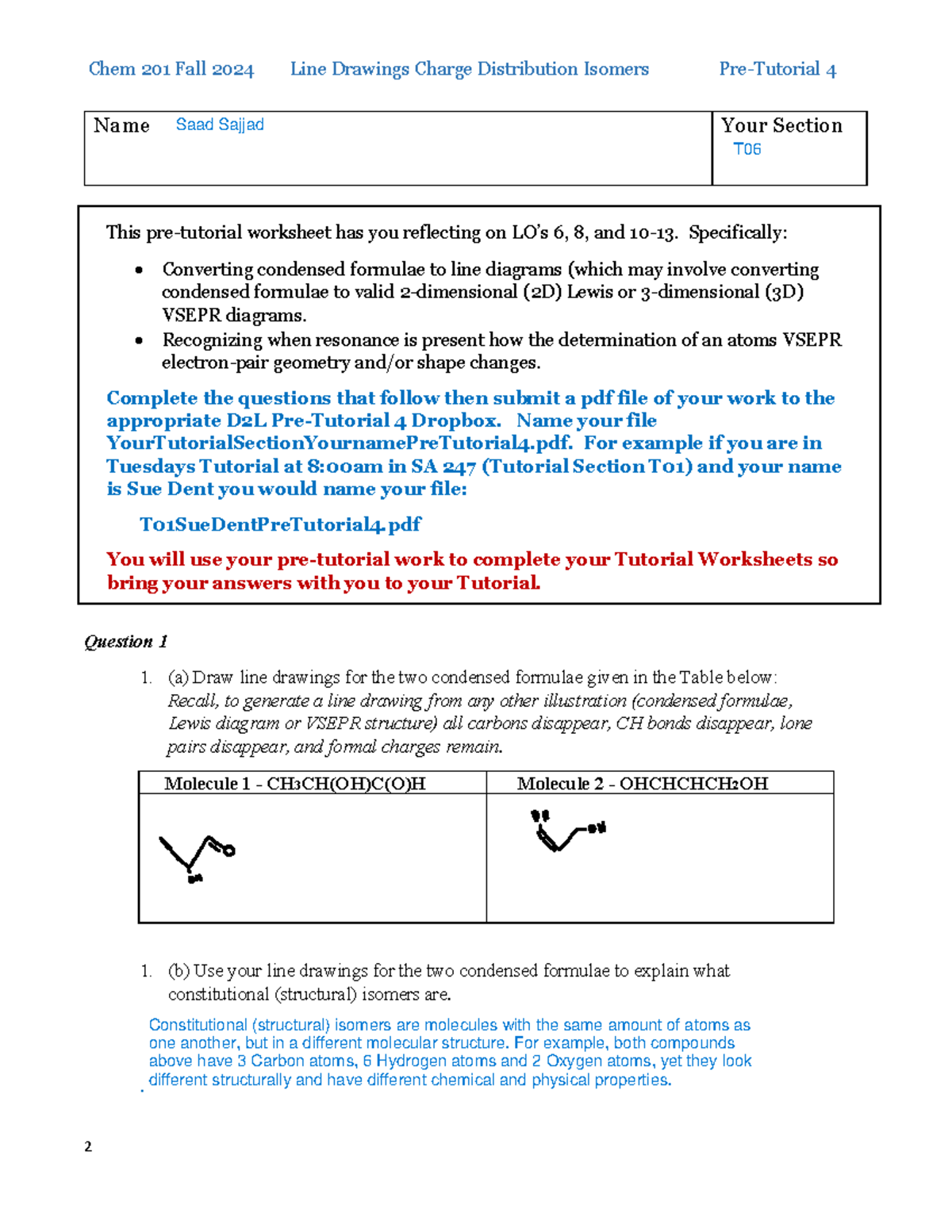 T06 Pre-Tutorial Worksheet 4: VSEPR & Isomerism Concepts - Studocu