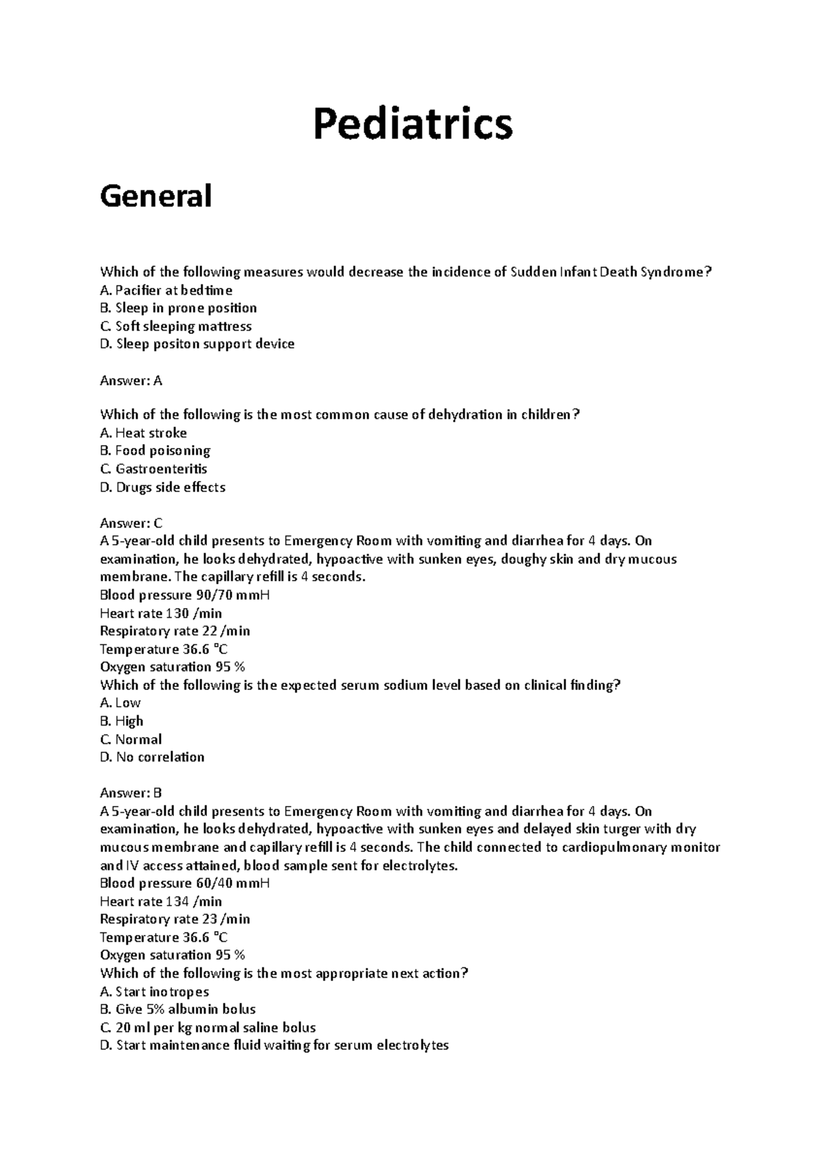 Pediatrics Exam Review: SIDS, Dehydration, and Developmental Milestones ...
