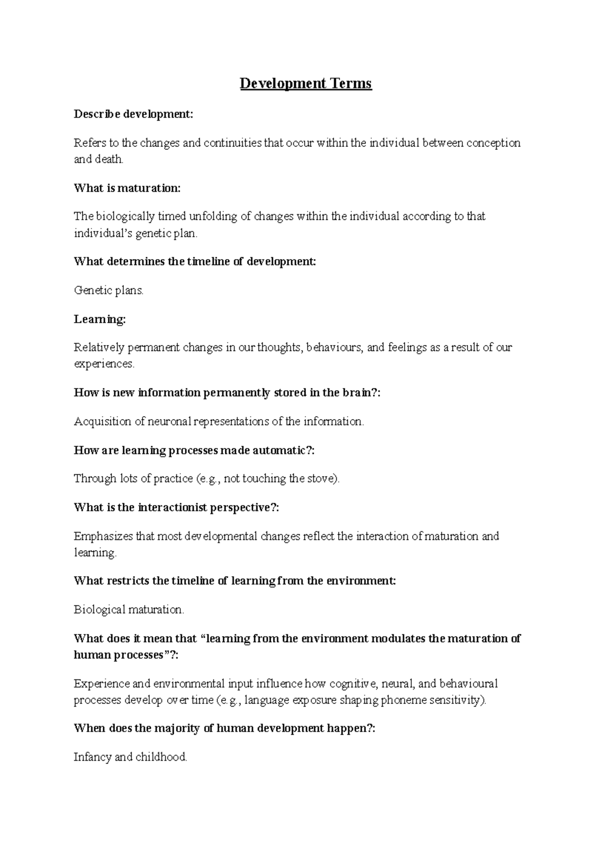 Development Flashcard Terms: Key Concepts in Human Growth - Studocu