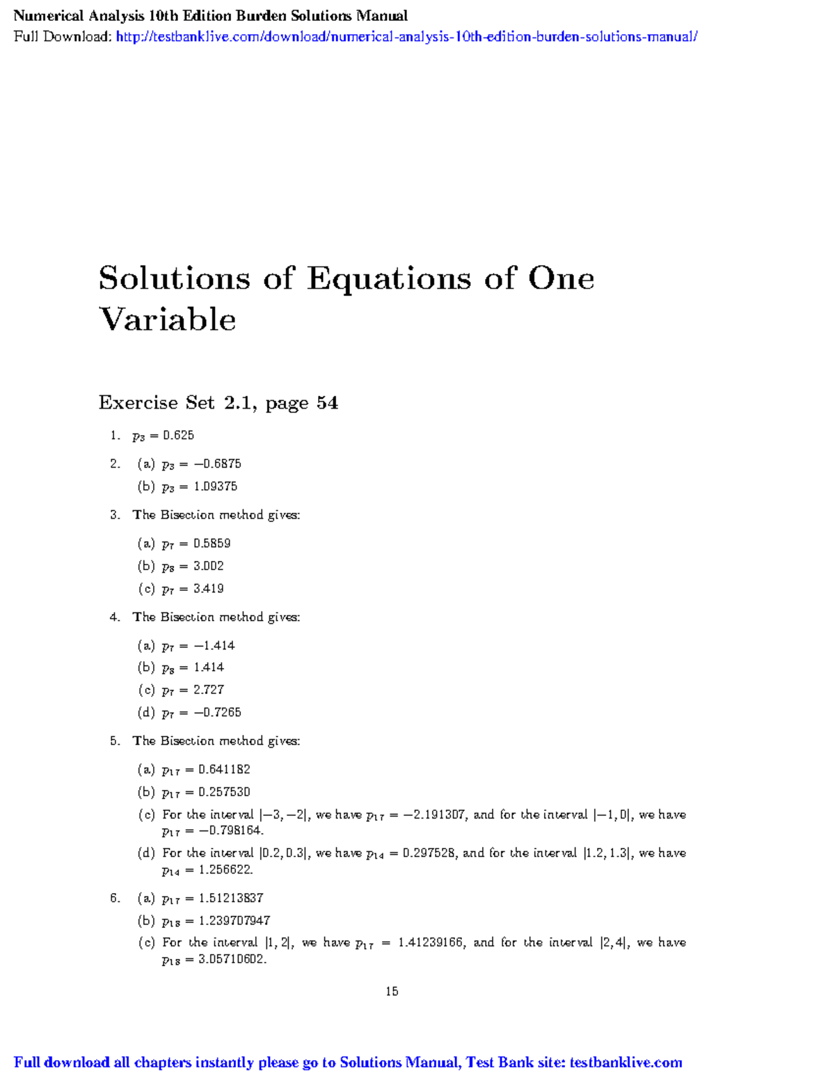 Numerical Analysis 10th Ed. Burden Solutions Manual Exercises - Studocu