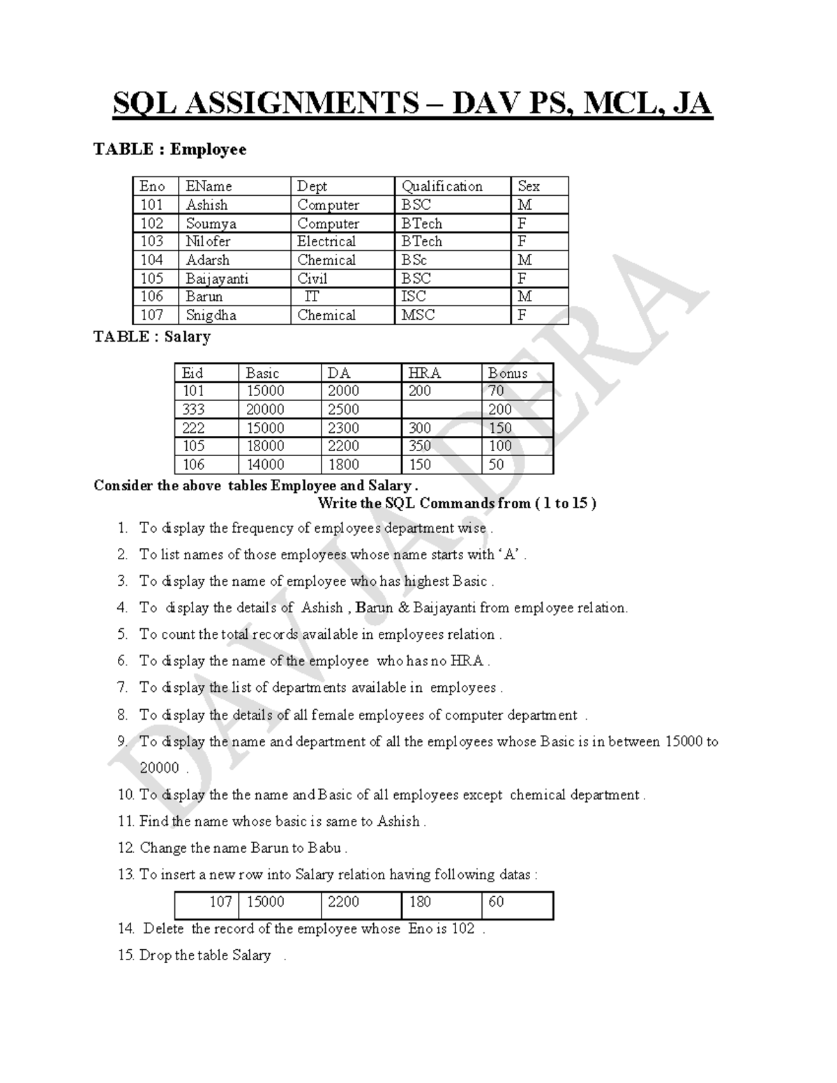 SQL Assignments 2022 - Practice for DAV PS, MCL, JA - Studocu